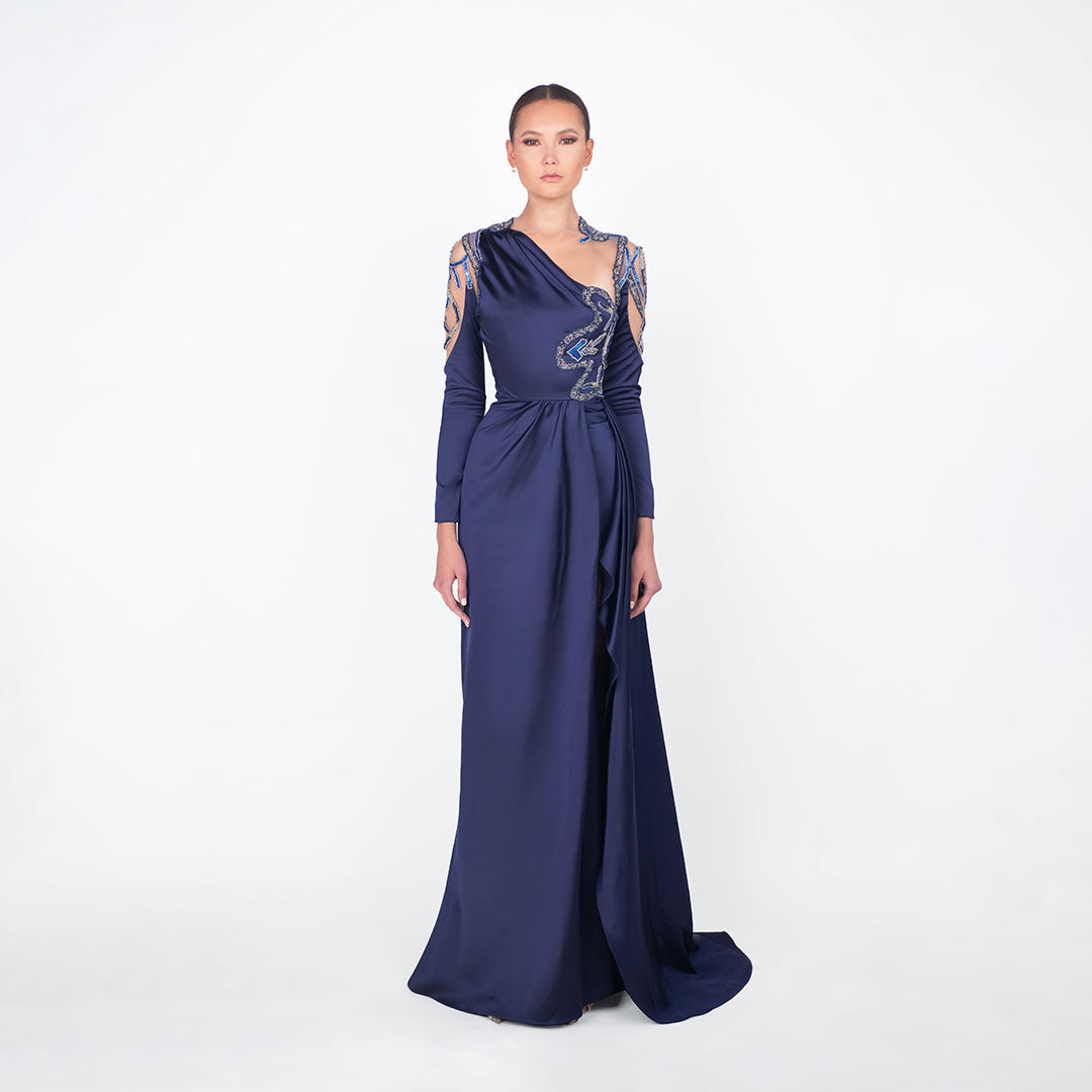 Midnight Starlight Elegance - Luxurious Navy Dress – Designers & Us