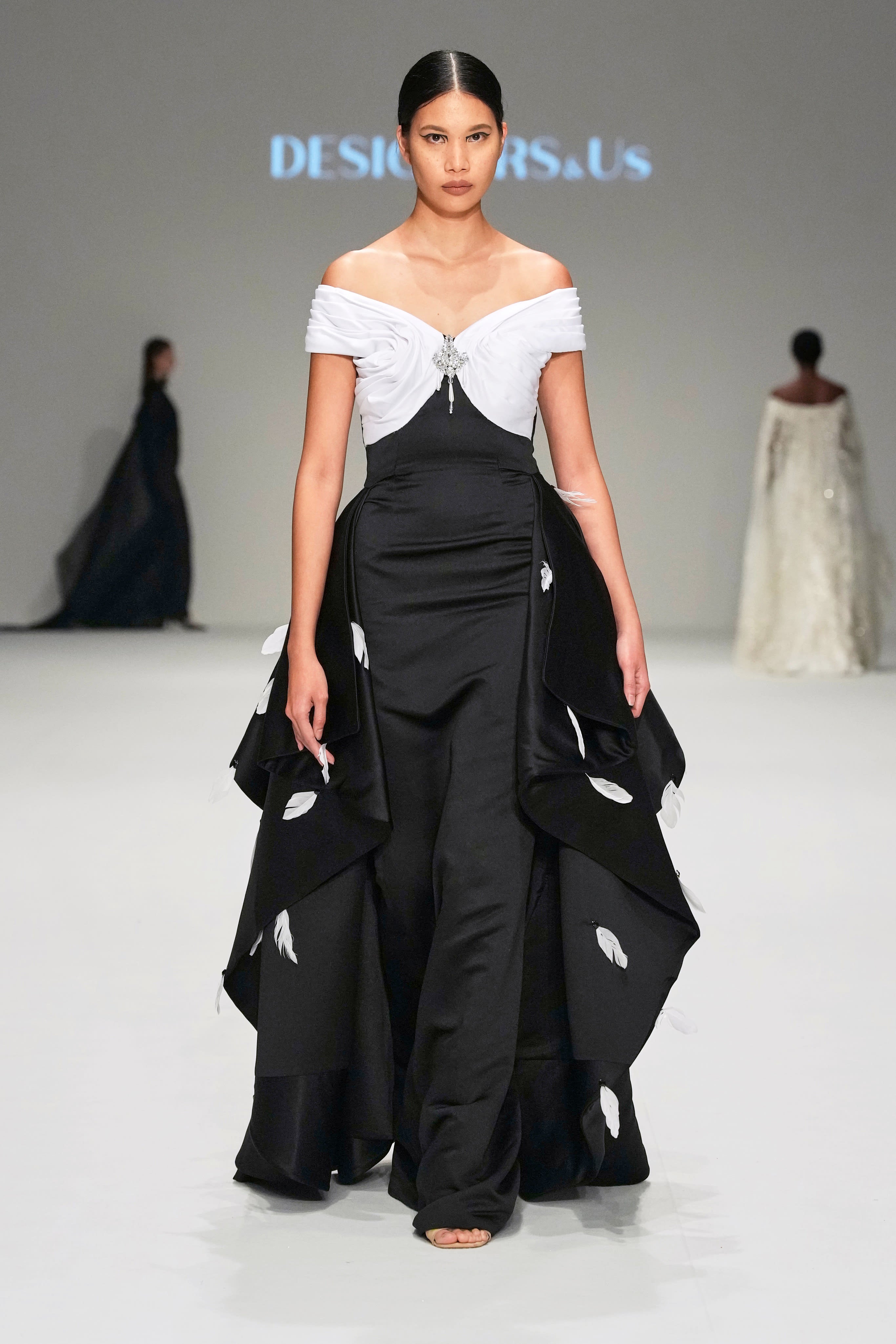 Swan Couture - Monochrome Serenade A-Line Long Dress – Designers & Us