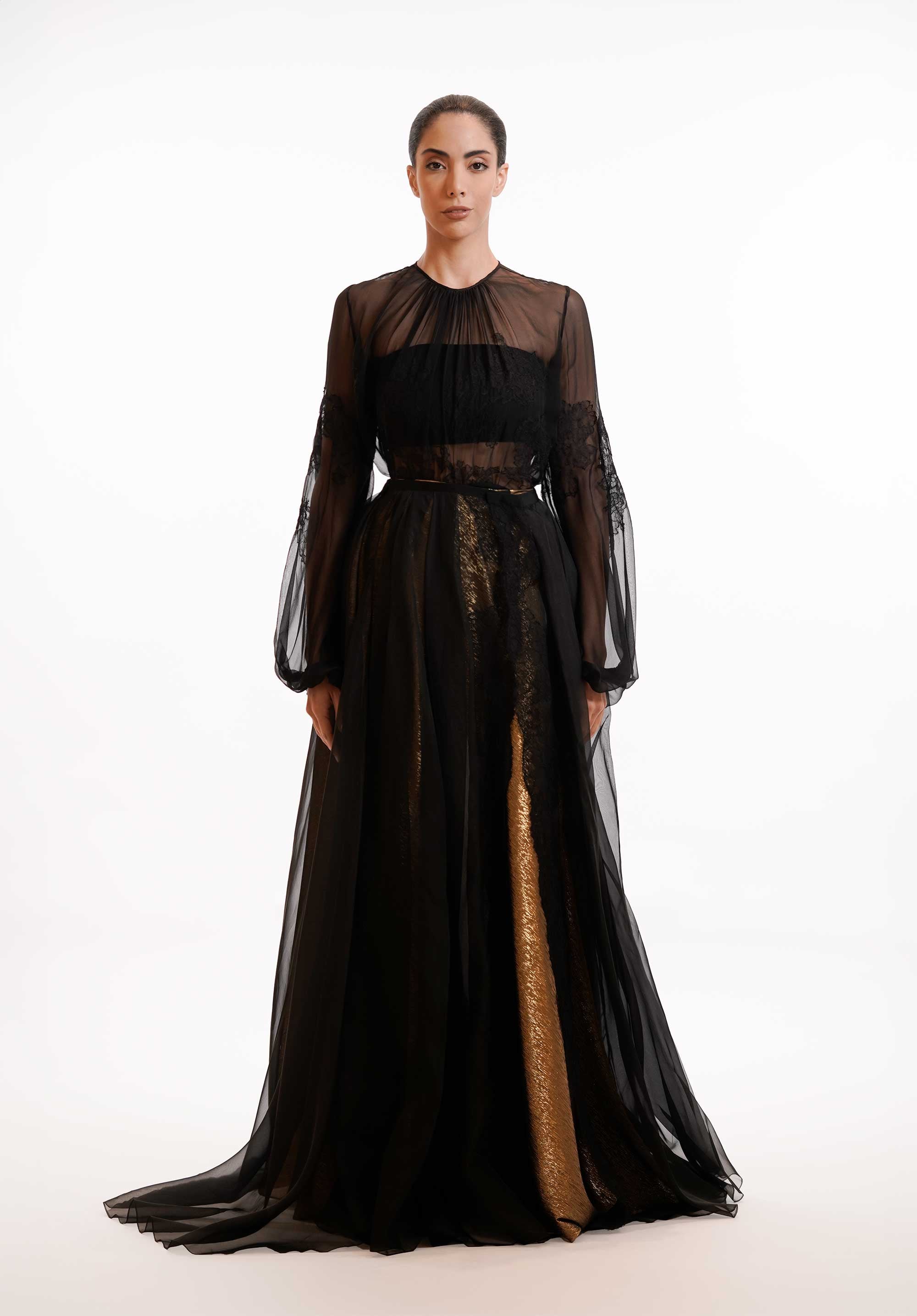 Nocturnal Opulence Elegant Ensemble - Black Chiffon and Organza Dress ...